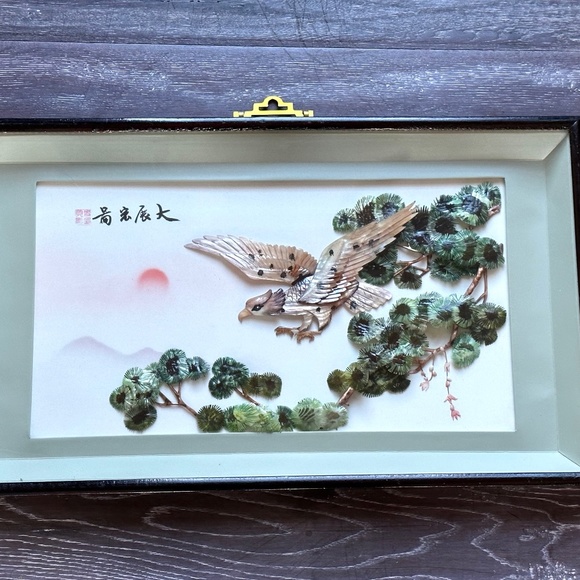 Accents | Vintage Asian Chinese Multi Color Carved Shell Bird Tree ...